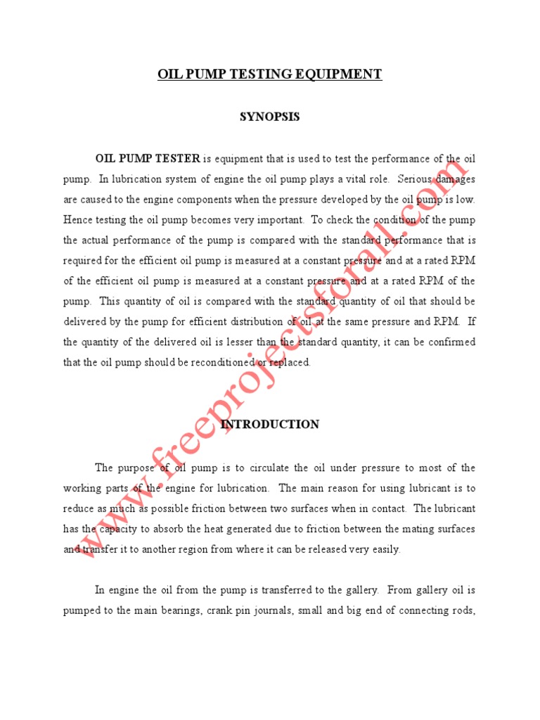 Oil Pump Testing Equipment Overview | PDF | Pump | Engines