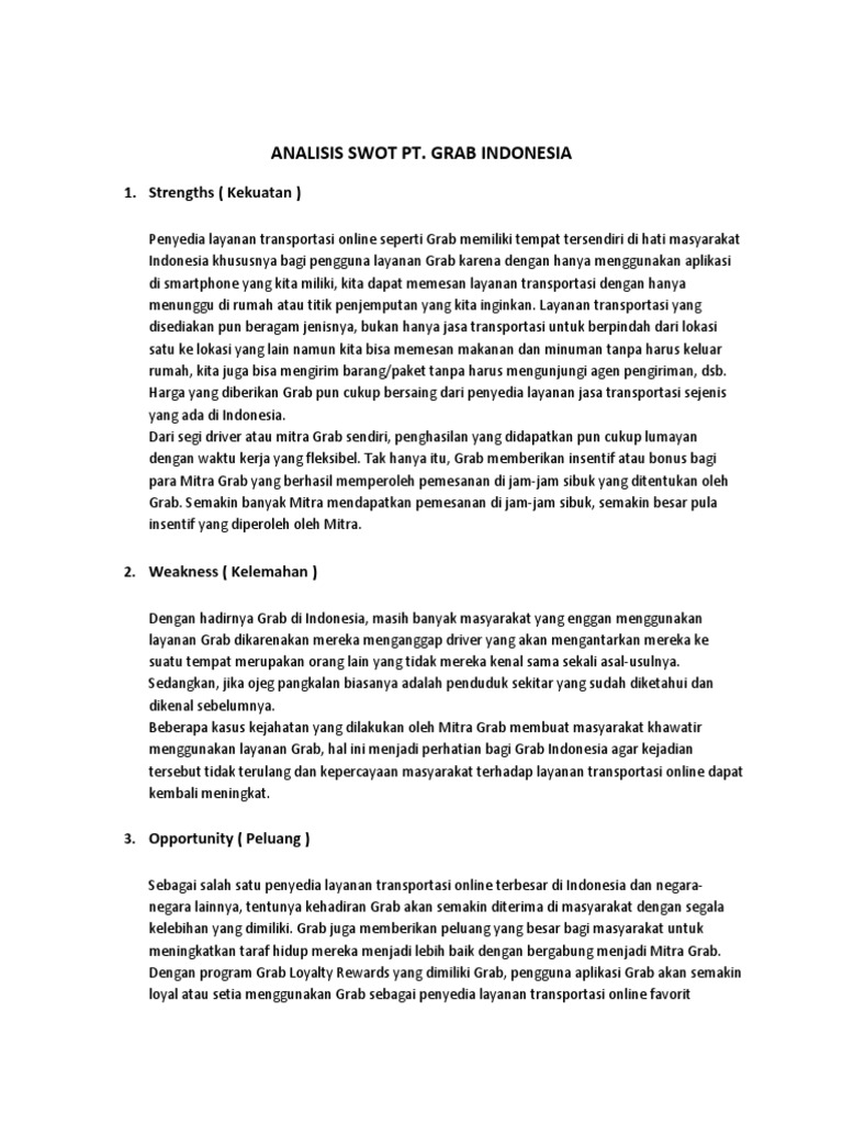 Analisis SWOT Grab Indonesia 2025 | PDF