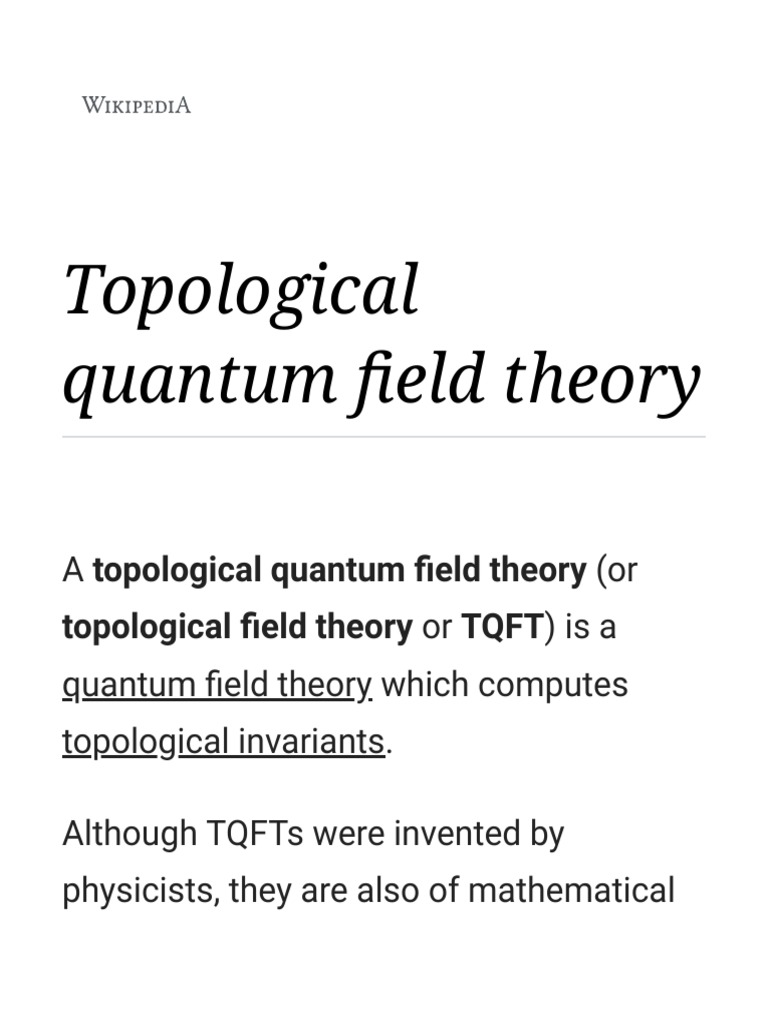 Topological Quantum Field Theory - Wikipedia | PDF | Theoretical ...