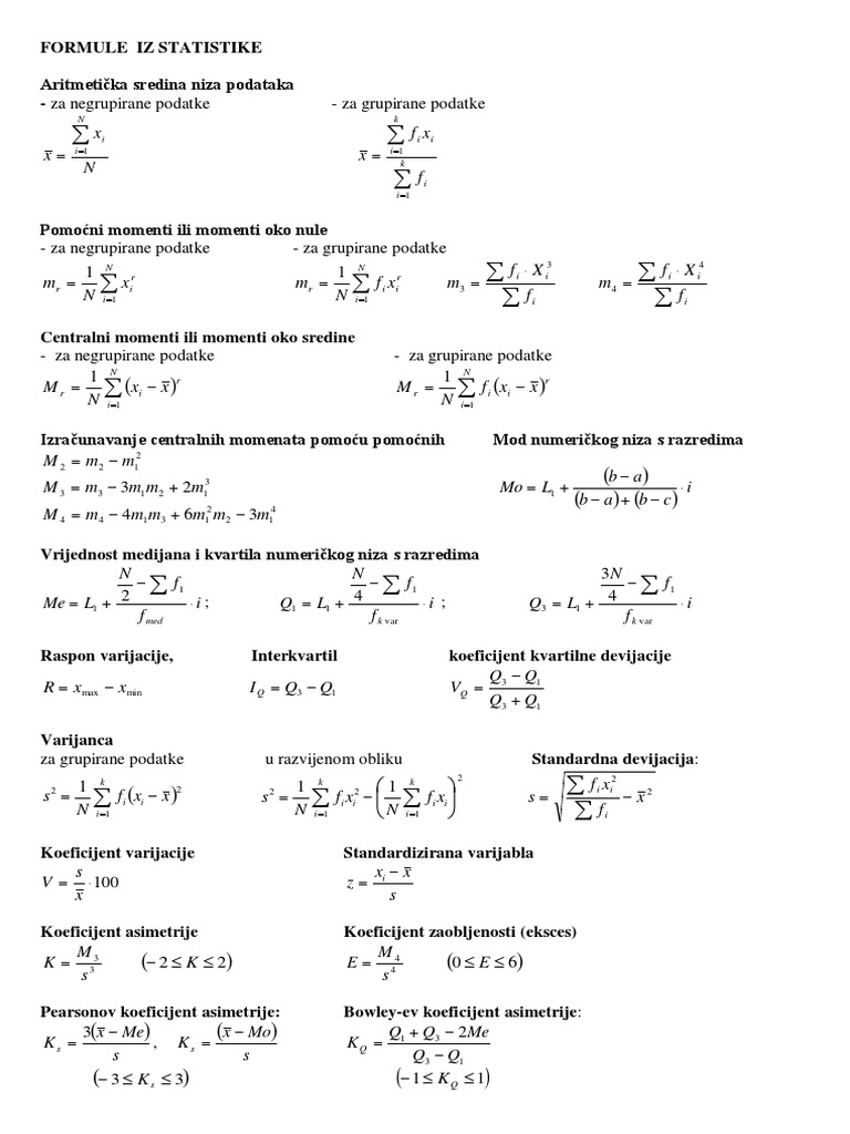 Formule I Tablice Iz Statistike - 0 | PDF