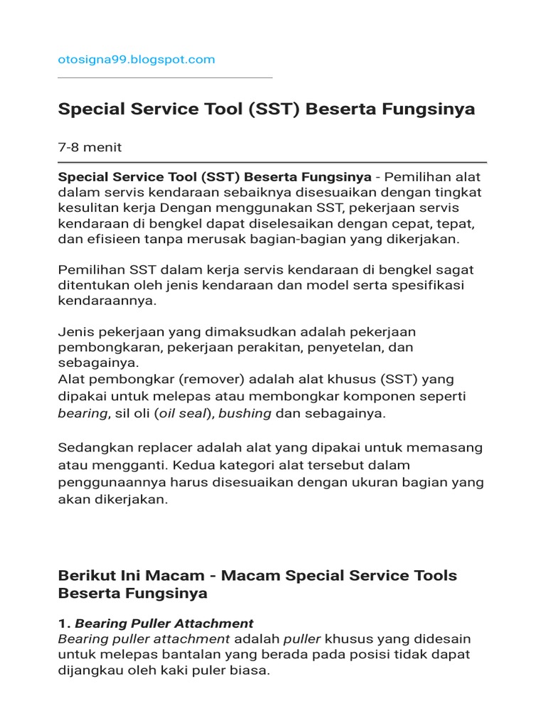 Special Service Tool (SST) Beserta Fungsinya | PDF