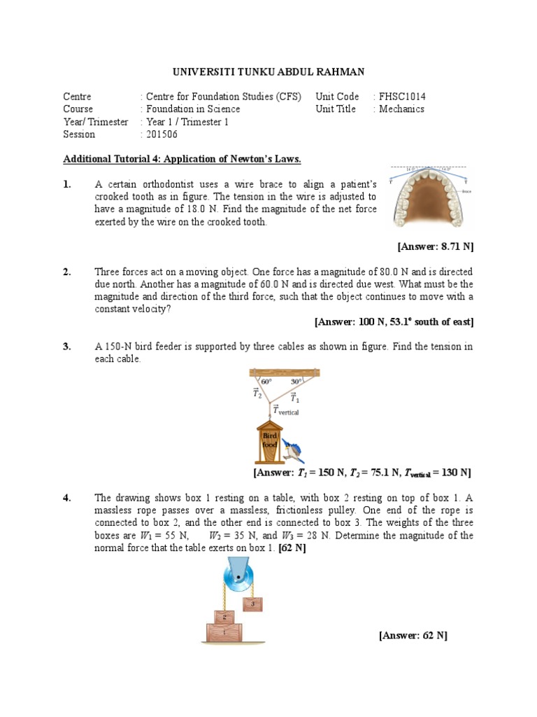Solutions for Additional Tutorial 4: Application of Newton’s Laws | PDF | Friction | Force
