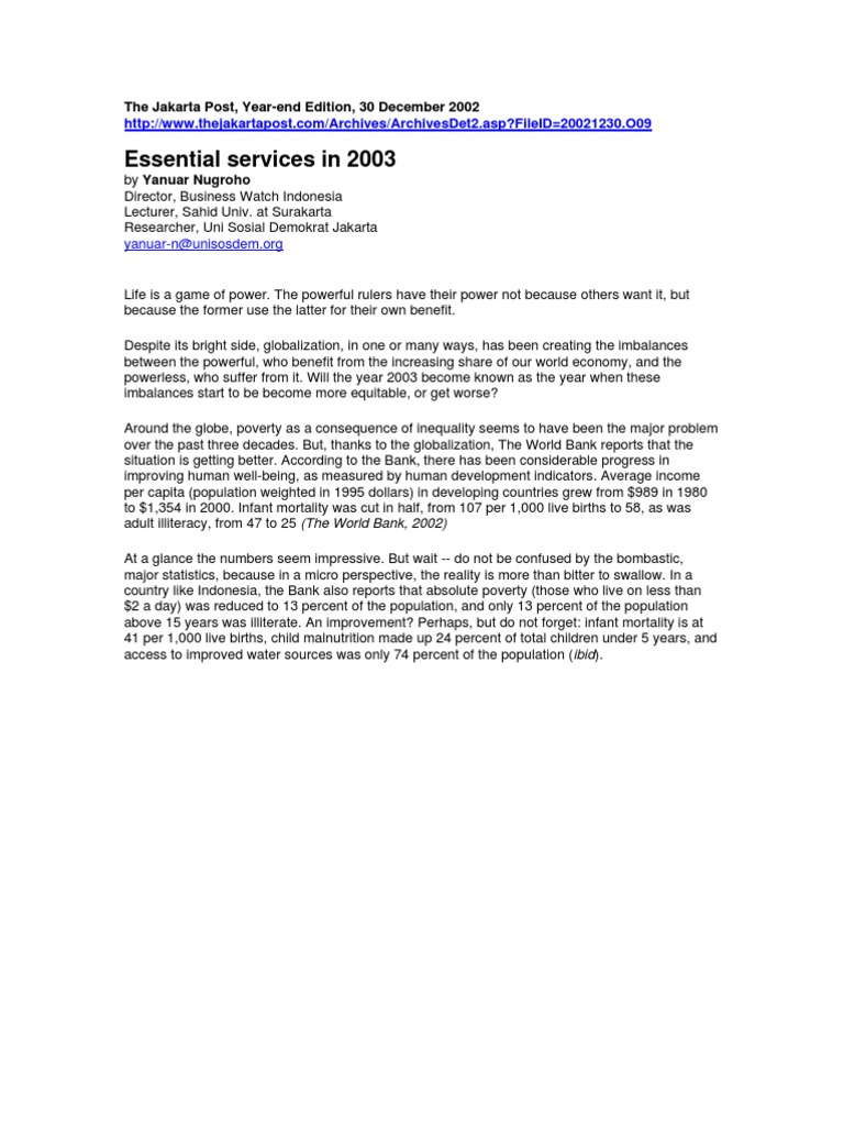 Essential Services Challenges in 2003 | PDF | Subsidy | Energy Subsidies