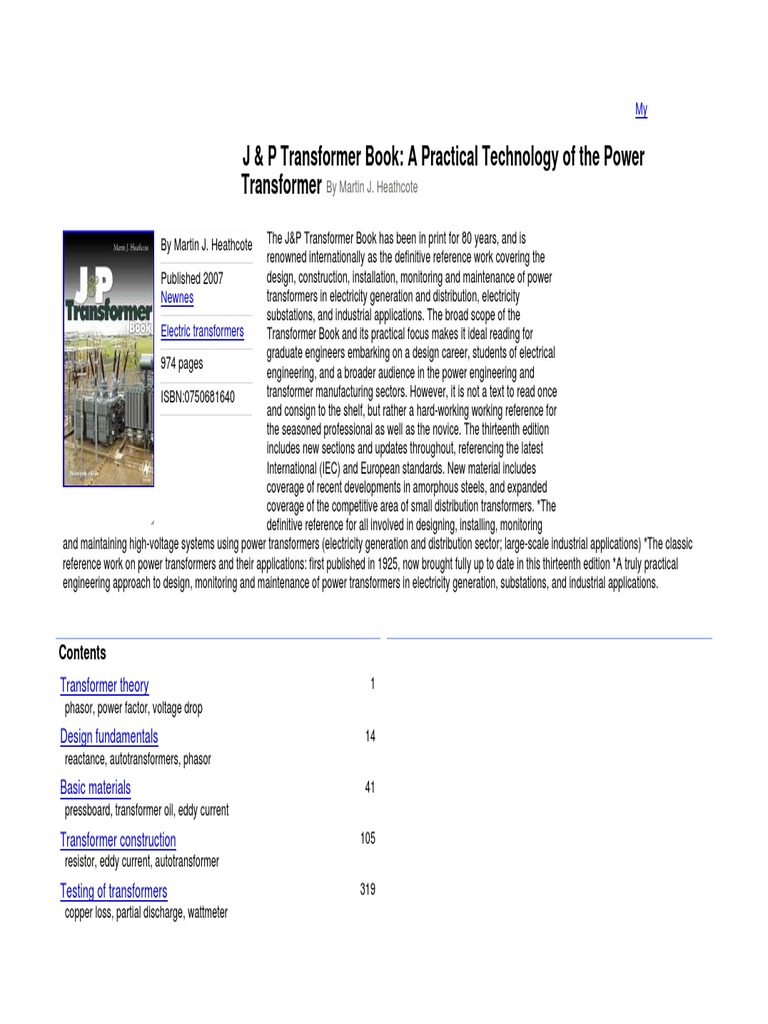 J & P Transformer Book - A Practical Technology of The Power Trans.. by ...