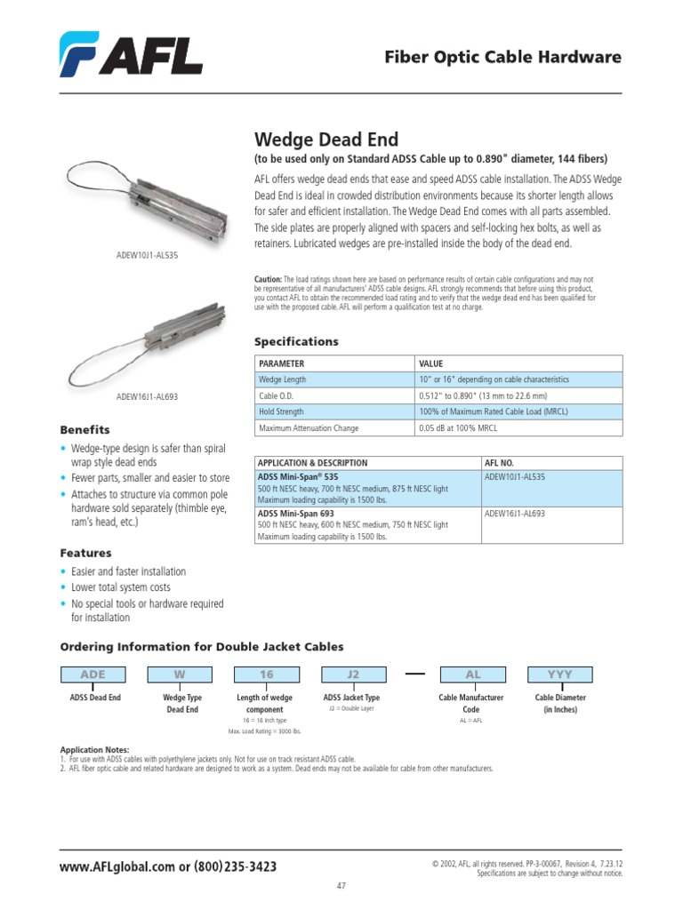 AFL Fiber Optic Hardware ADSS | PDF | Green | Screw