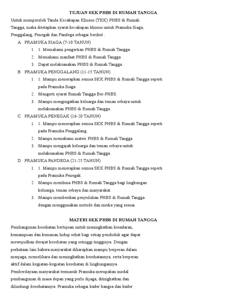 Tujuan SKK Phbs Di Rumah Tangga | PDF