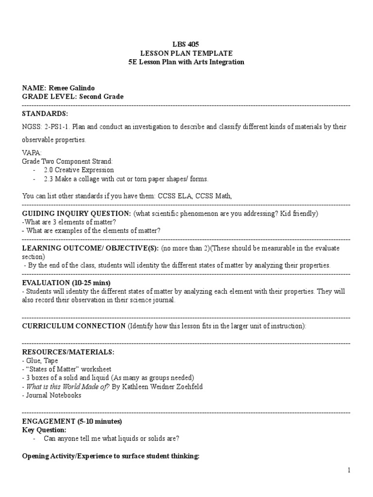 Lesson Plan 5e Lbs 405 Final | PDF | Lesson Plan | Vocabulary