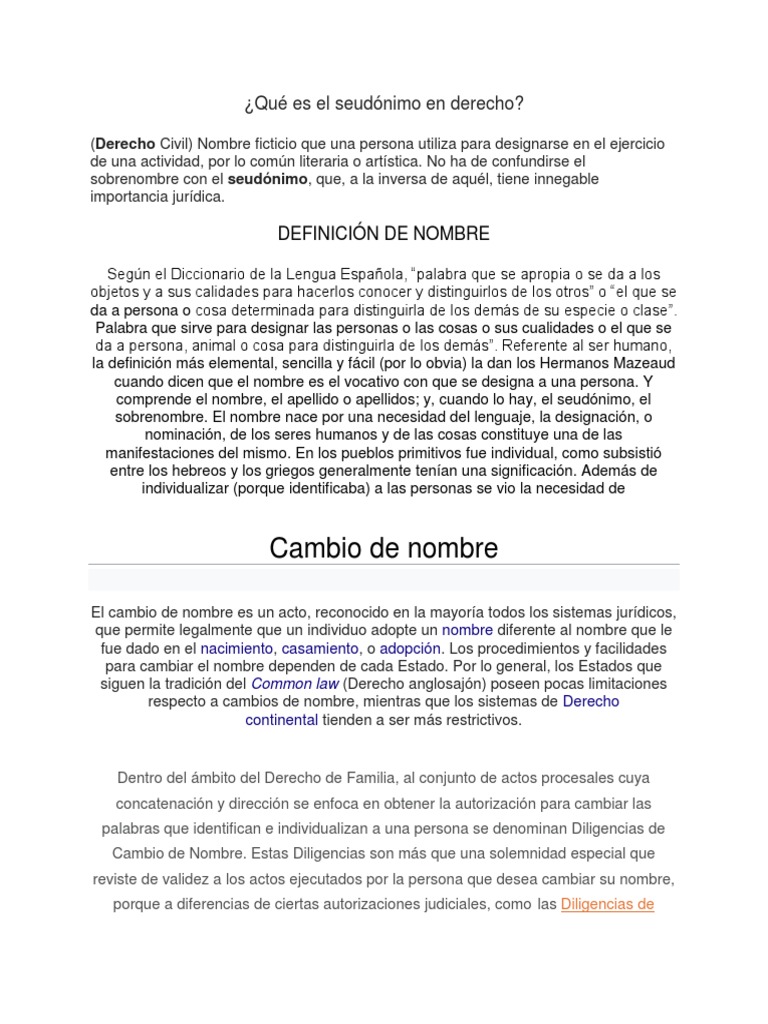Definición y uso del seudónimo en derecho | PDF | Estado (política ...