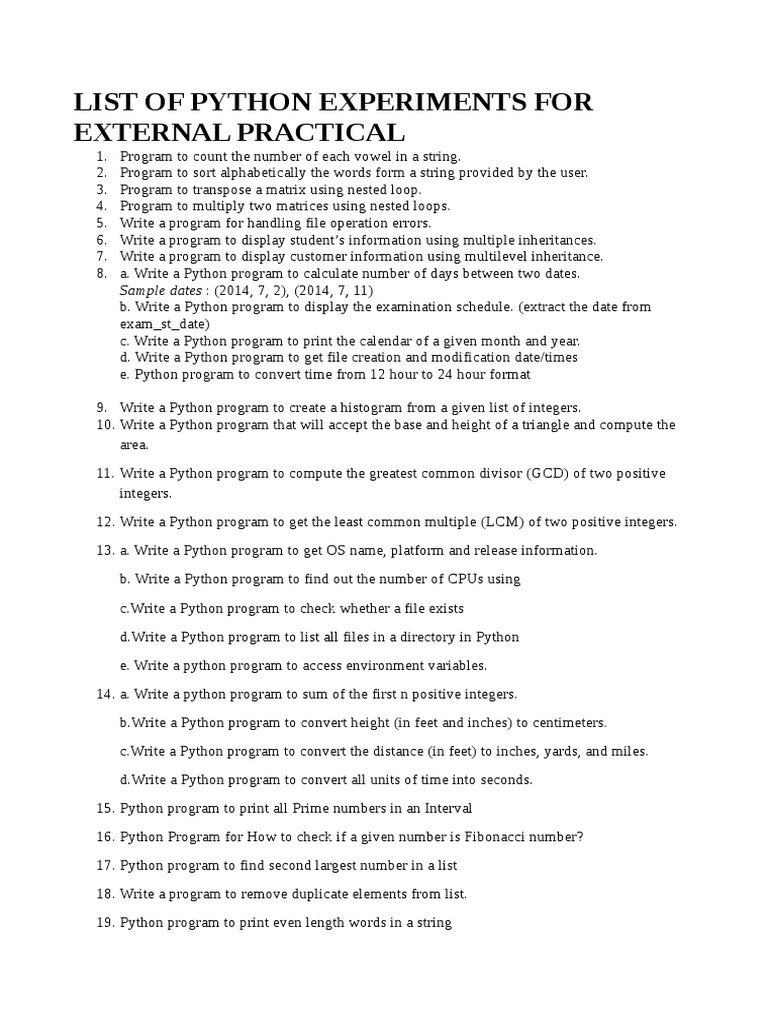 Python Experiments List for External Practical | PDF | String (Computer ...