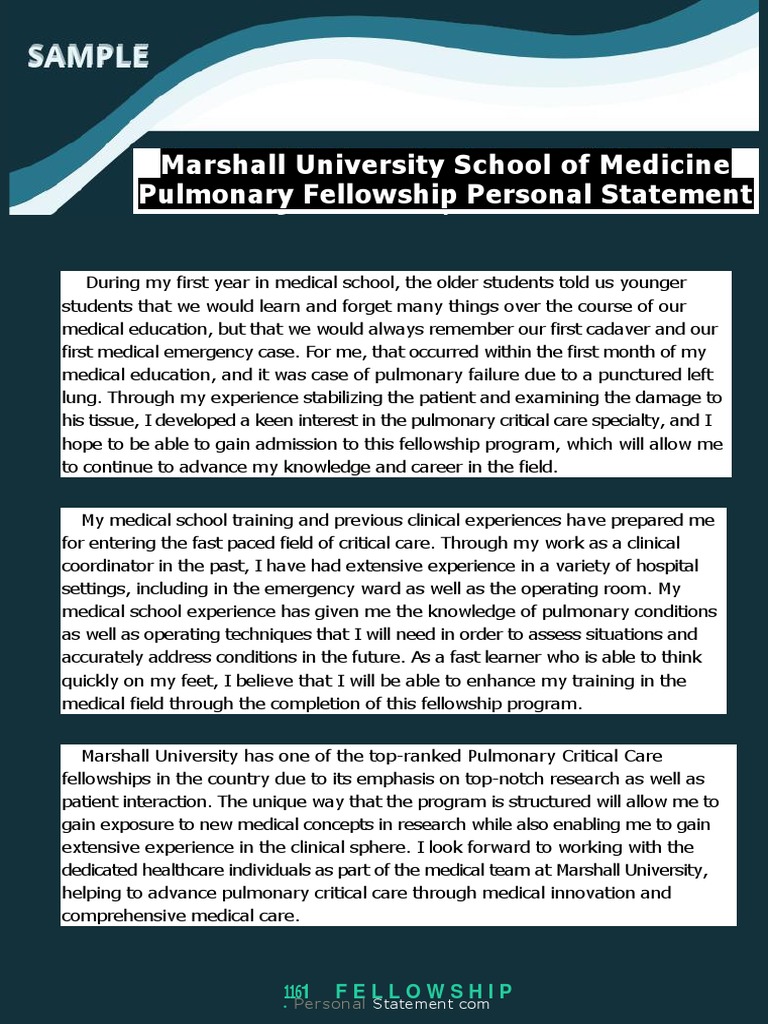 Sample Personal Statement For Pulmonary Critical Care Fellowship | PDF