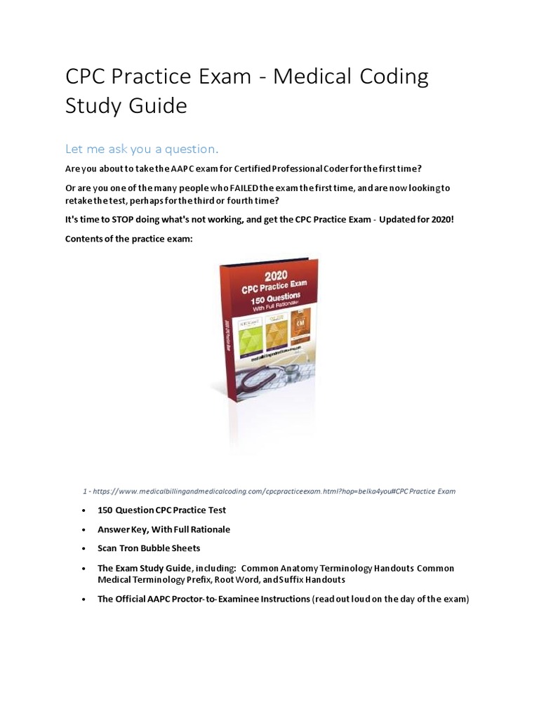 CPC Practice Exam Medical Coding Study Guide Test Assessment 