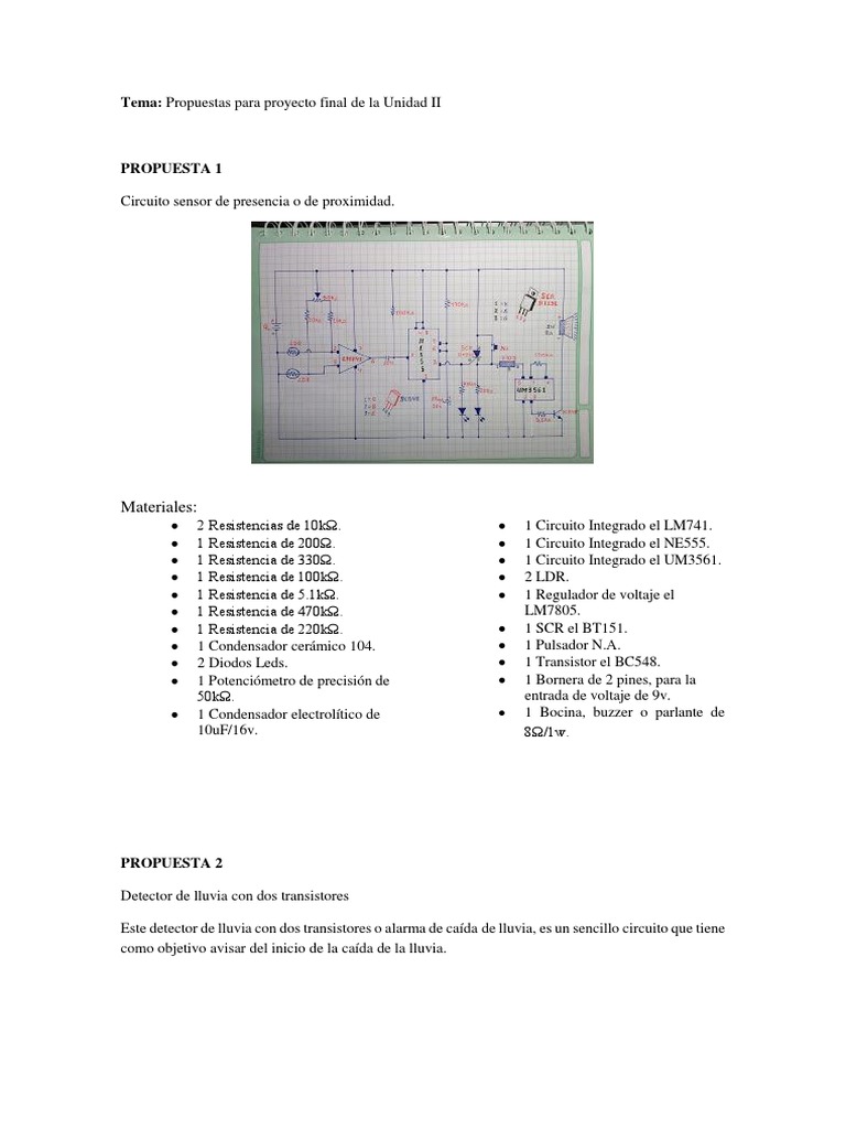 Propuestas Proyecto U2 | PDF | Semiconductores | Resistencia Eléctrica y Conductancia