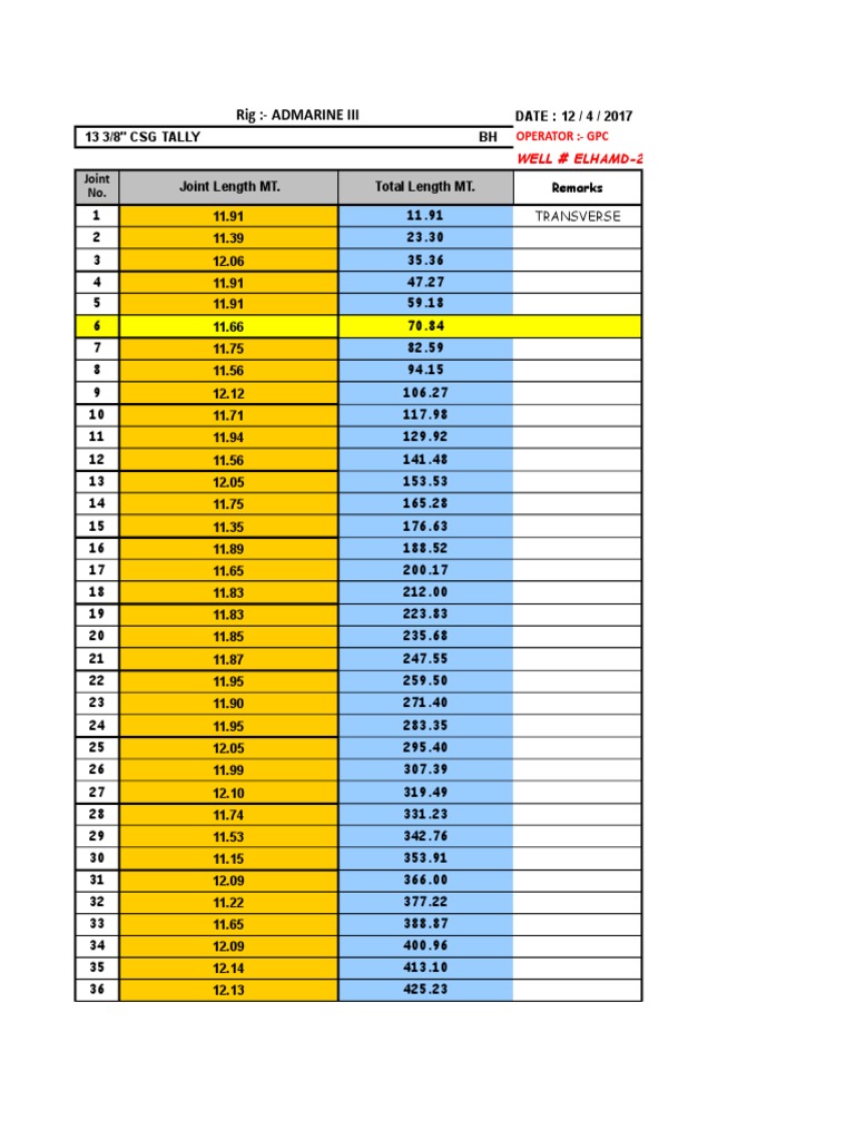 13 3-8 CSG Tally | PDF