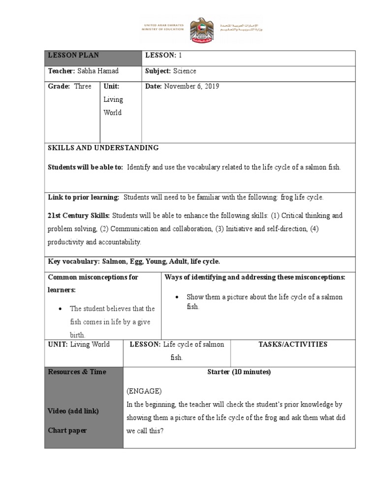 LESSON PLAN Salmon Fish | PDF | Lesson Plan | Pedagogy