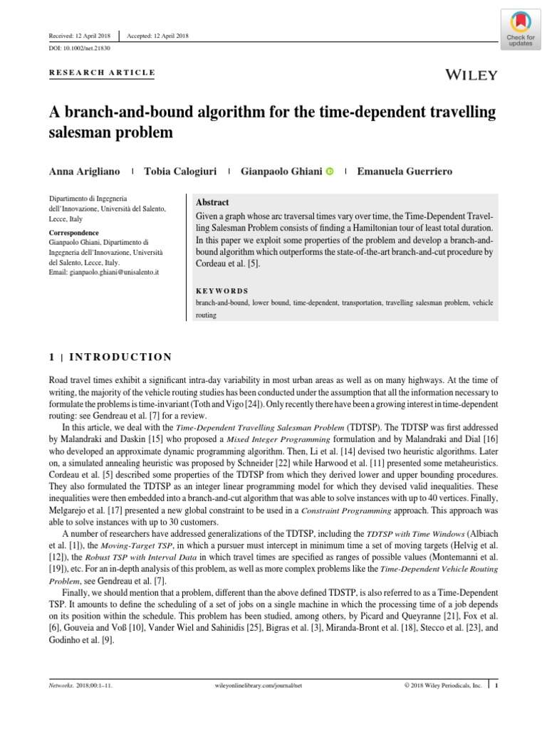 A Branch-And-Bound Algorithm For The Time-Dependent Travelling Salesman Problem | PDF ...