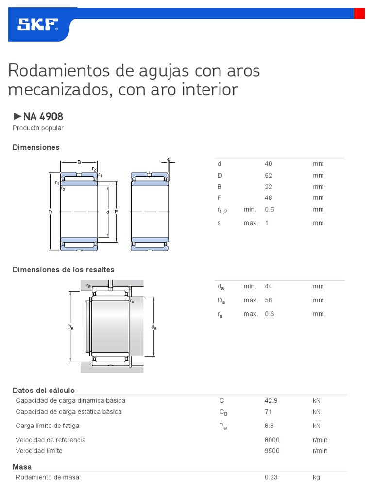Rodamientos de Agujas Con Aros Mecanizados, Con Aro Interior - NA 4908 PDF | PDF