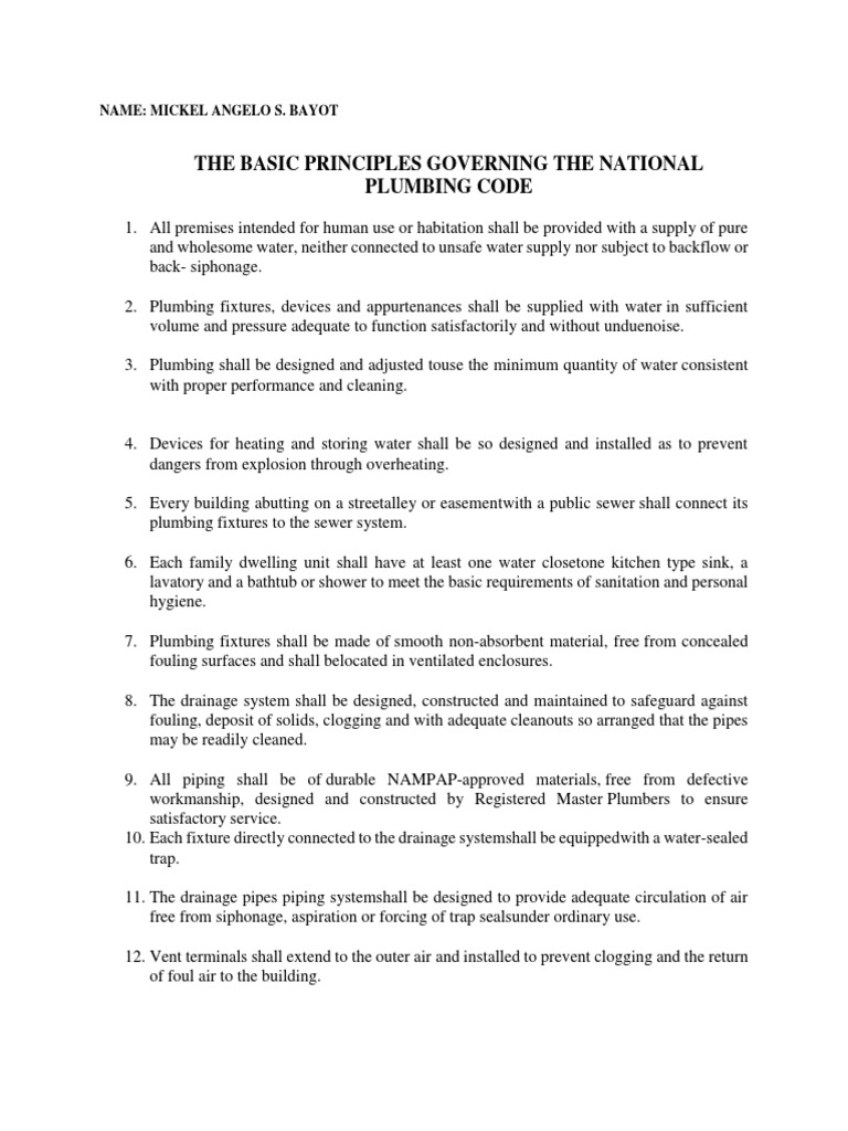 Basic Principles of The National Plumbing Code of The Philippines | PDF ...