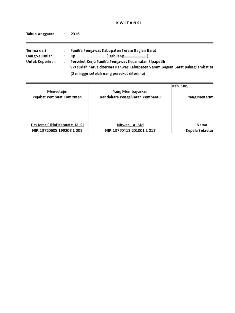 Contoh Kwitansi 3 TTD | PDF