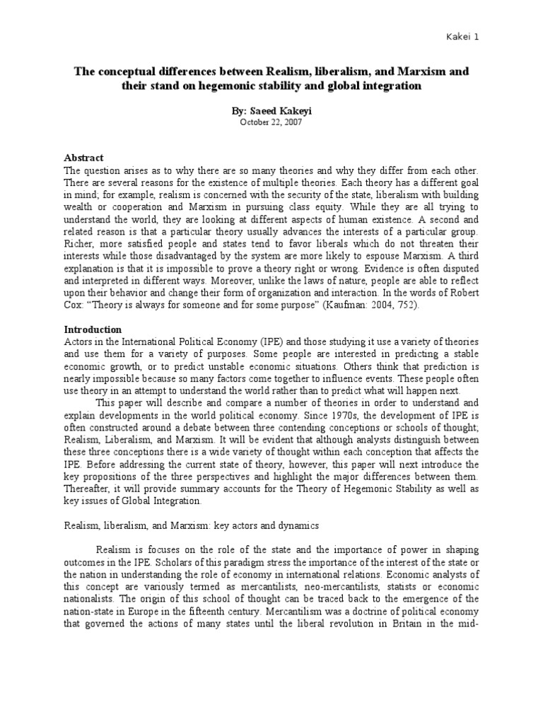 Realism, Liberalism, Marxism: IPE Theories | PDF | Capitalism | Liberalism