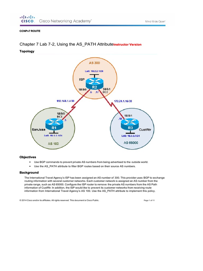 Ccnpv7 Route Lab7-2 BGP As Path Instructor | PDF | Router (Computing) | Wide Area Network