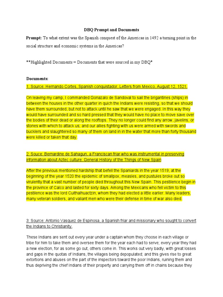 DBQ Prompt and Documents | PDF | Conquistador | Indigenous Peoples Of ...
