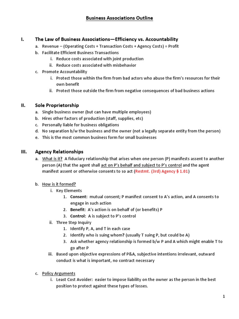 BA Outline - Final | PDF | Law Of Agency | Partnership