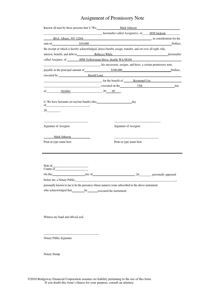 Assignment of Promissory Note | PDF | Assignment (Law) | Civil Law ...