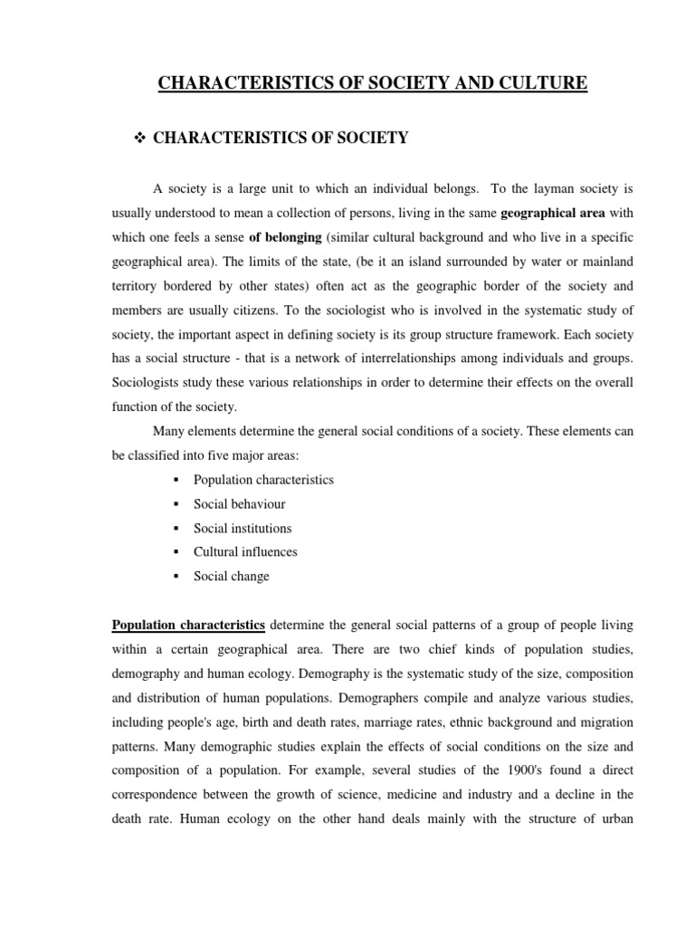 Characteristics of Society and Culture | PDF | Social Status | Sociology