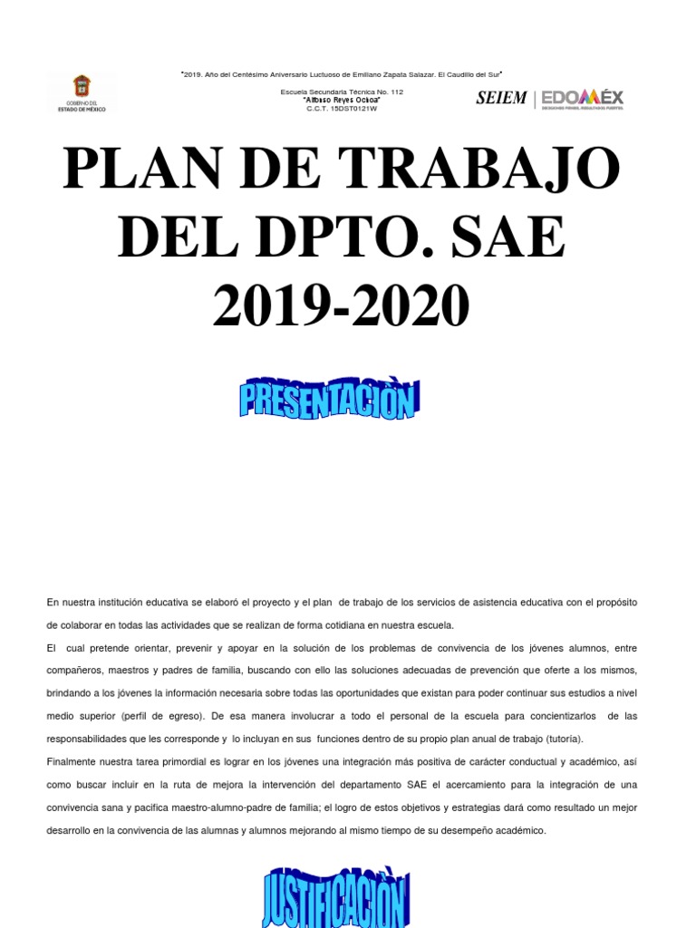 SAE Plan | PDF | Educación Secundaria | Planificación