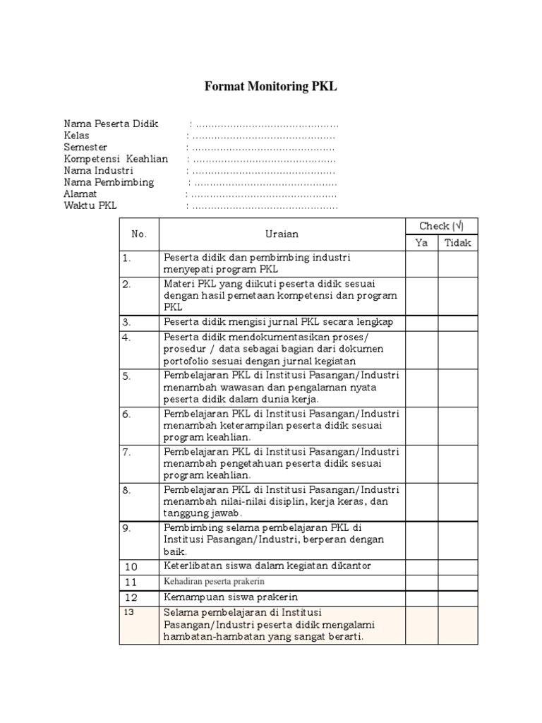 Format Monitoring PKL | PDF