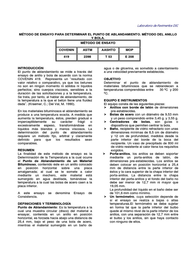 Ensayo de Punto de Ablandamiento | PDF | Temperatura | Destilación Ensayo de Punto de Ablandamiento | PDF | Temperatura | Destilación