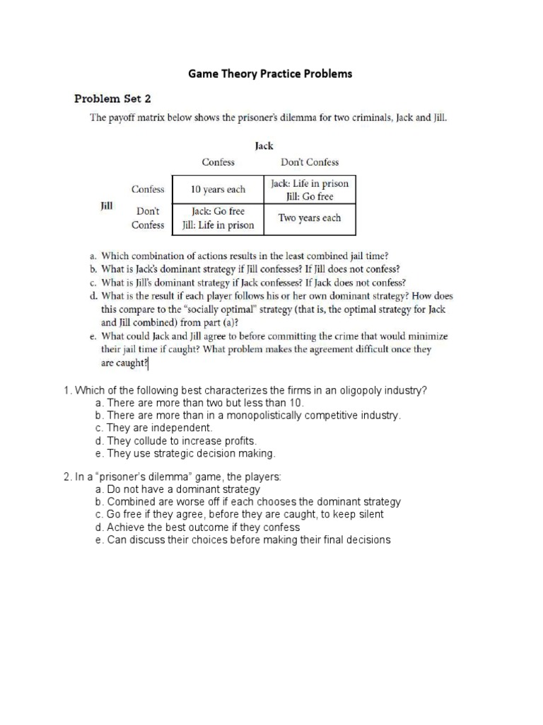 Game Theory Practice Problems | PDF | Game Theory | Business Economics