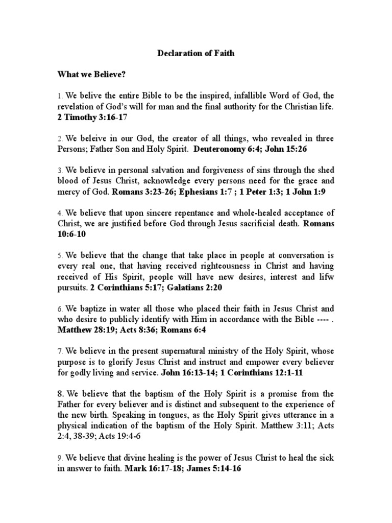 Declaration of Faith | PDF | Jesus | Baptism