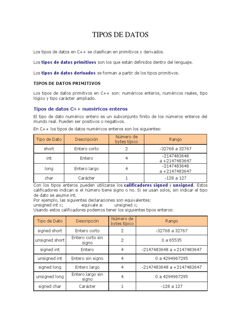 Tipos de datos fundamentales y derivados en C++ | PDF | Puntero ...