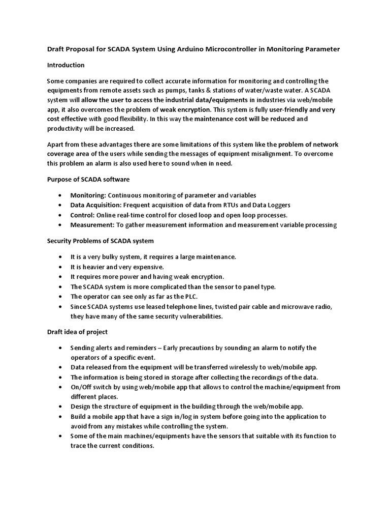 Draft Proposal For SCADA System Using Arduino in Monitoring Parameter ... Draft Proposal For SCADA System Using Arduino in Monitoring Parameter ...