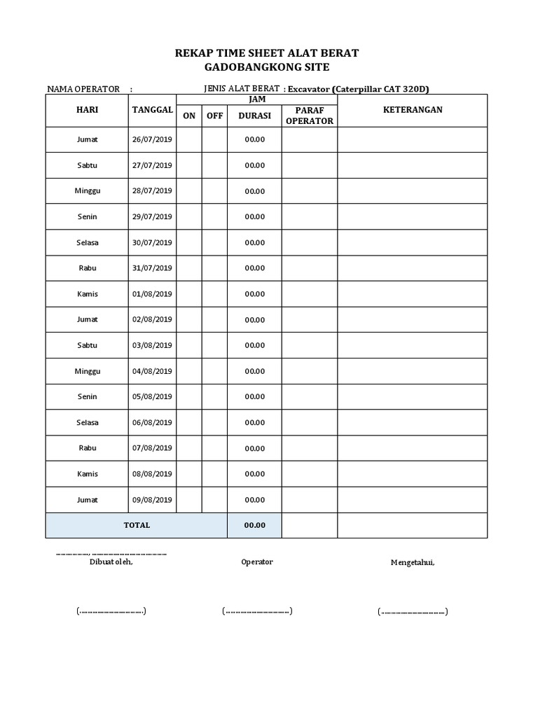 Rekap Timesheet Alat Berat | PDF