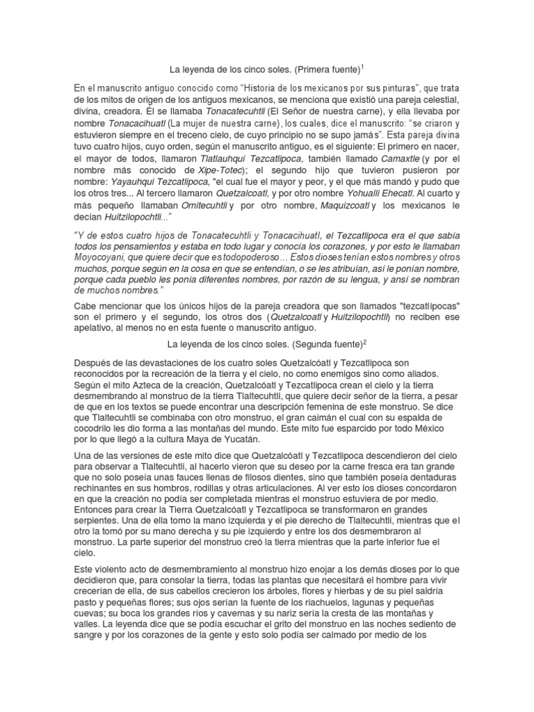 La Leyenda de Los Cinco Soles | PDF | azteca | Politeísmo