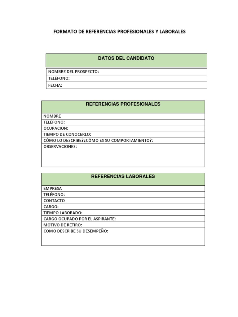 Formato de Referencias Profesionales y Laborales PDF | PDF