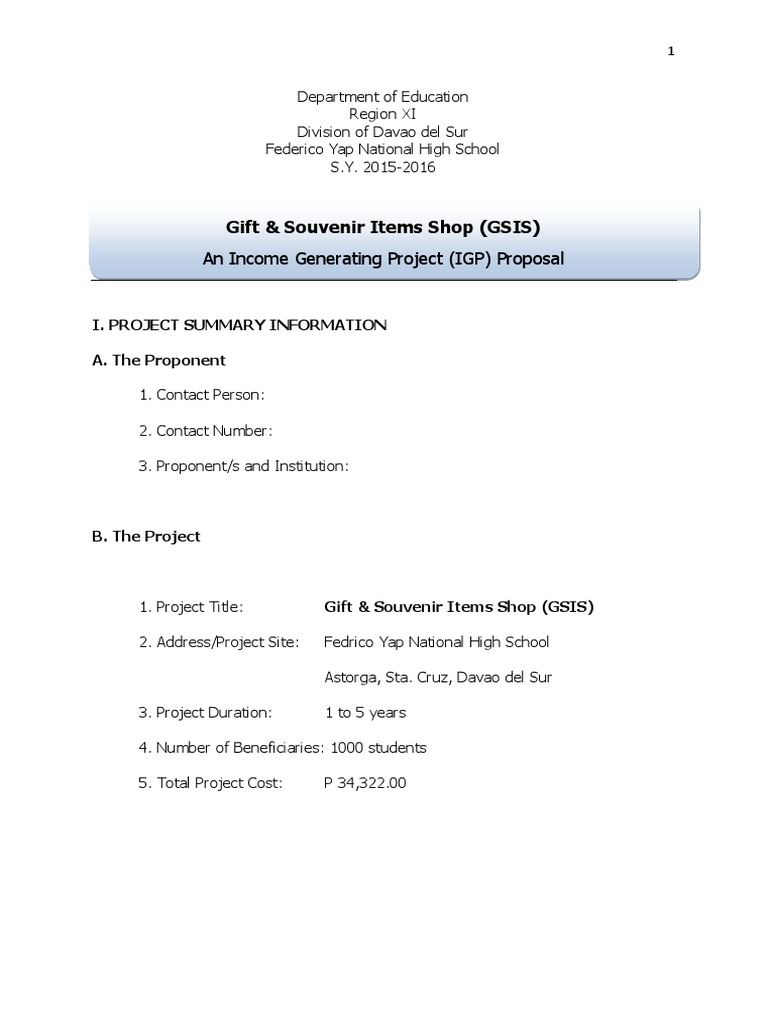 Income Generating Project Sample | PDF | Retail | Business