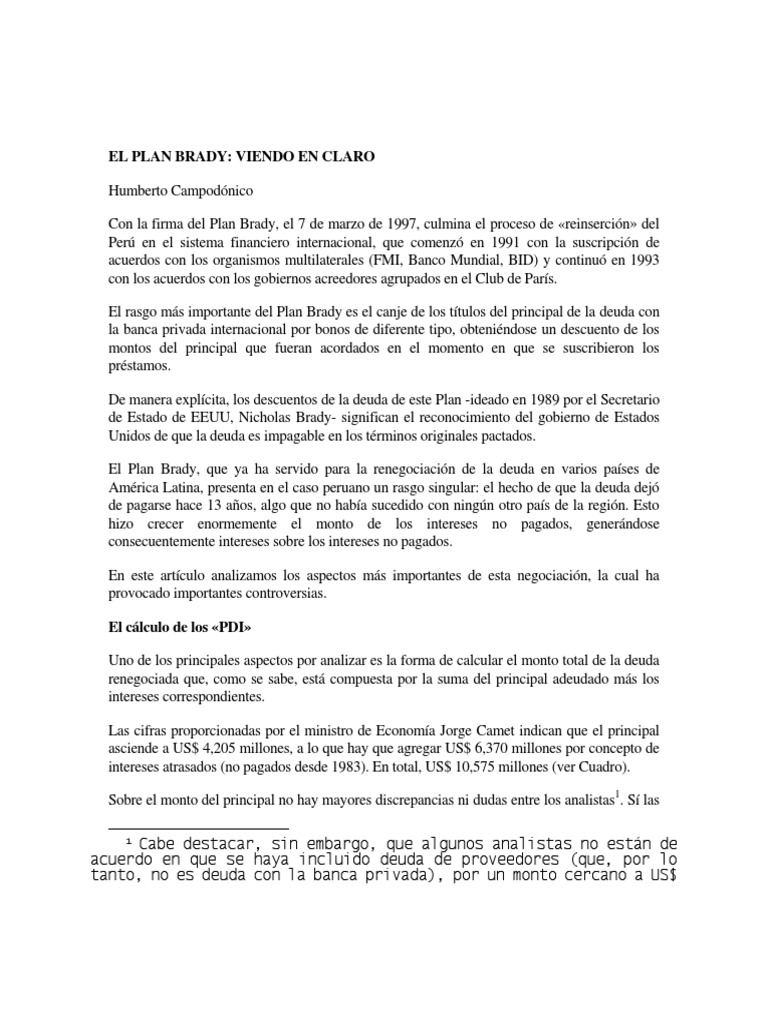 Plan Brady | PDF | Deuda | Euro