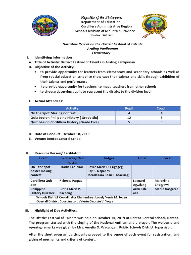Araling Panlipunan Academic Festival Accomplishment Report | PDF ...