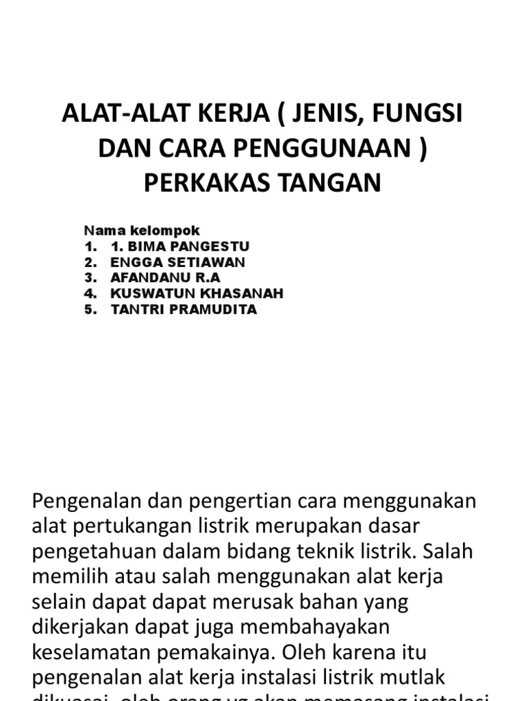 Alat-Alat Kerja (Jenis, Fungsi Dan Cara | PDF