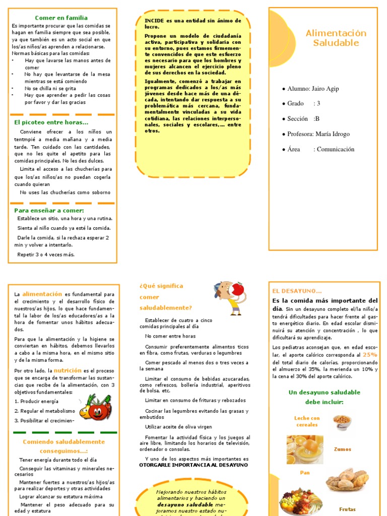 Triptico Alimentación Saludable | PDF | Fritura | Alimentos
