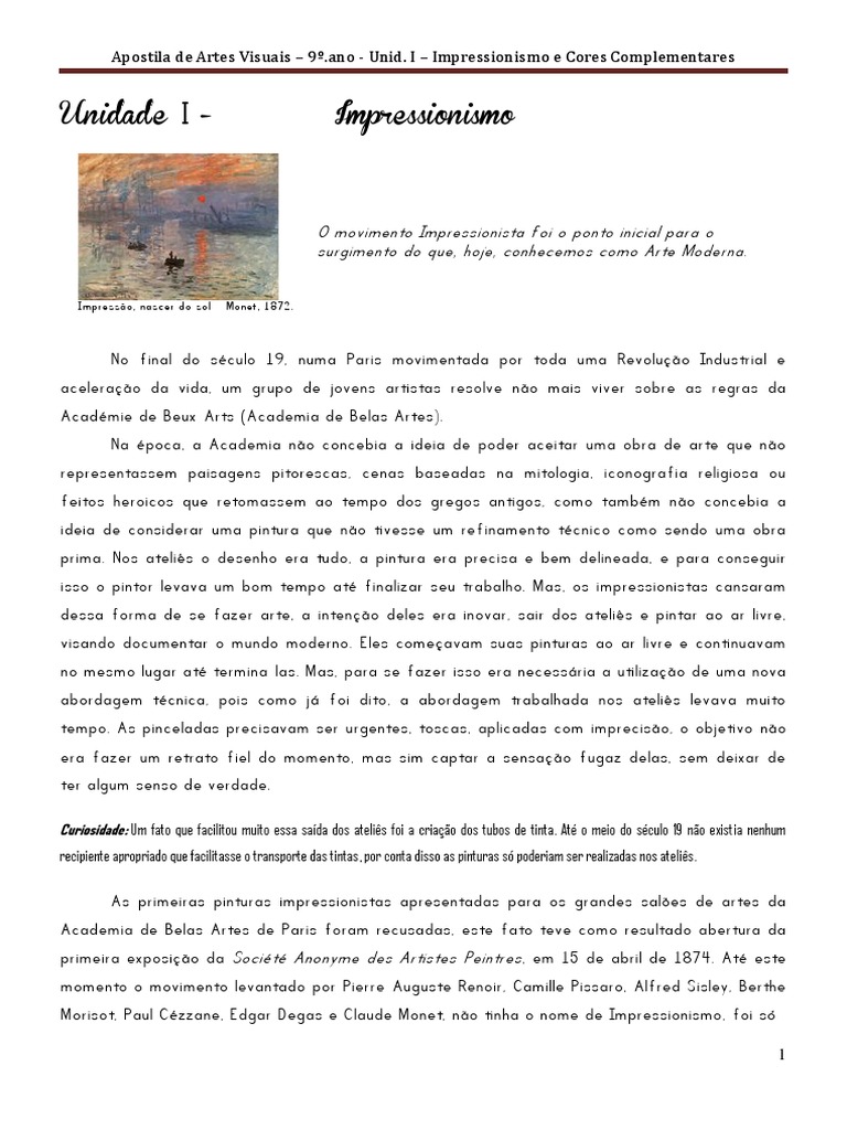 9 ANO Impressionismo | PDF | Impressionismo | Claude Monet