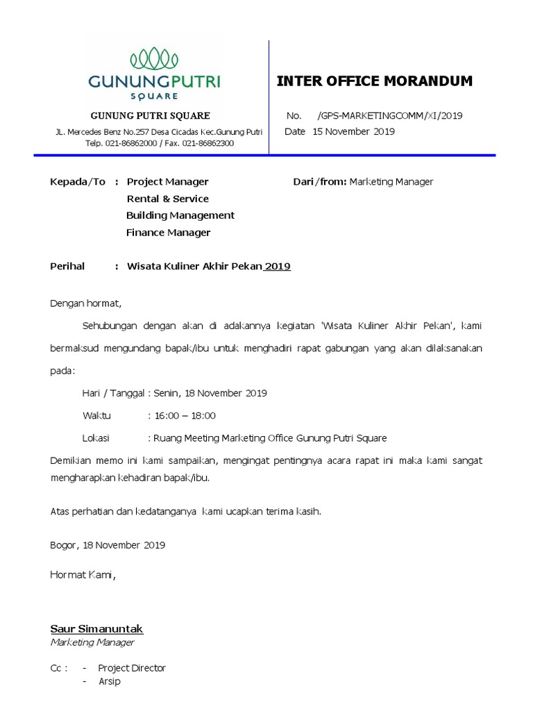 Memo Internal Rapat Event | PDF