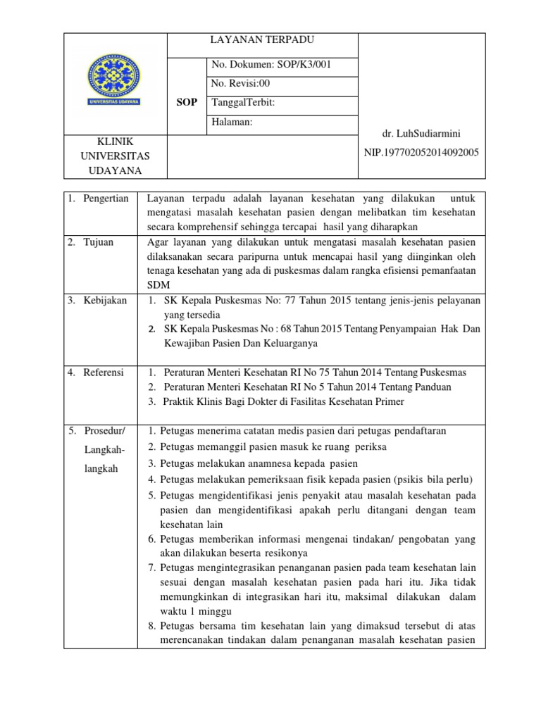 Sop Layanan Terpadu (Mempertimbangkan Efisiensi SDM) | PDF