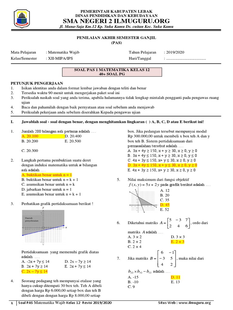Ilmuguru - Org - Soal PAS Matematika Wajib Kls 12 | PDF