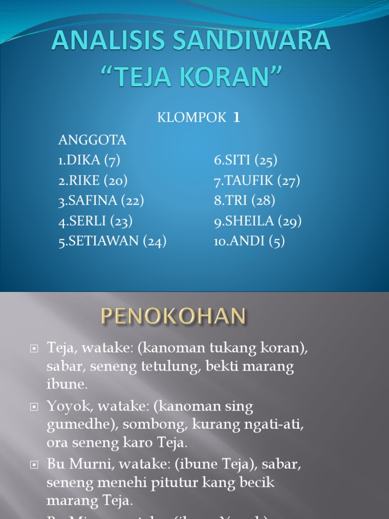 Analisis Sandiwara Kelas 9d Kelompok 1 | PDF