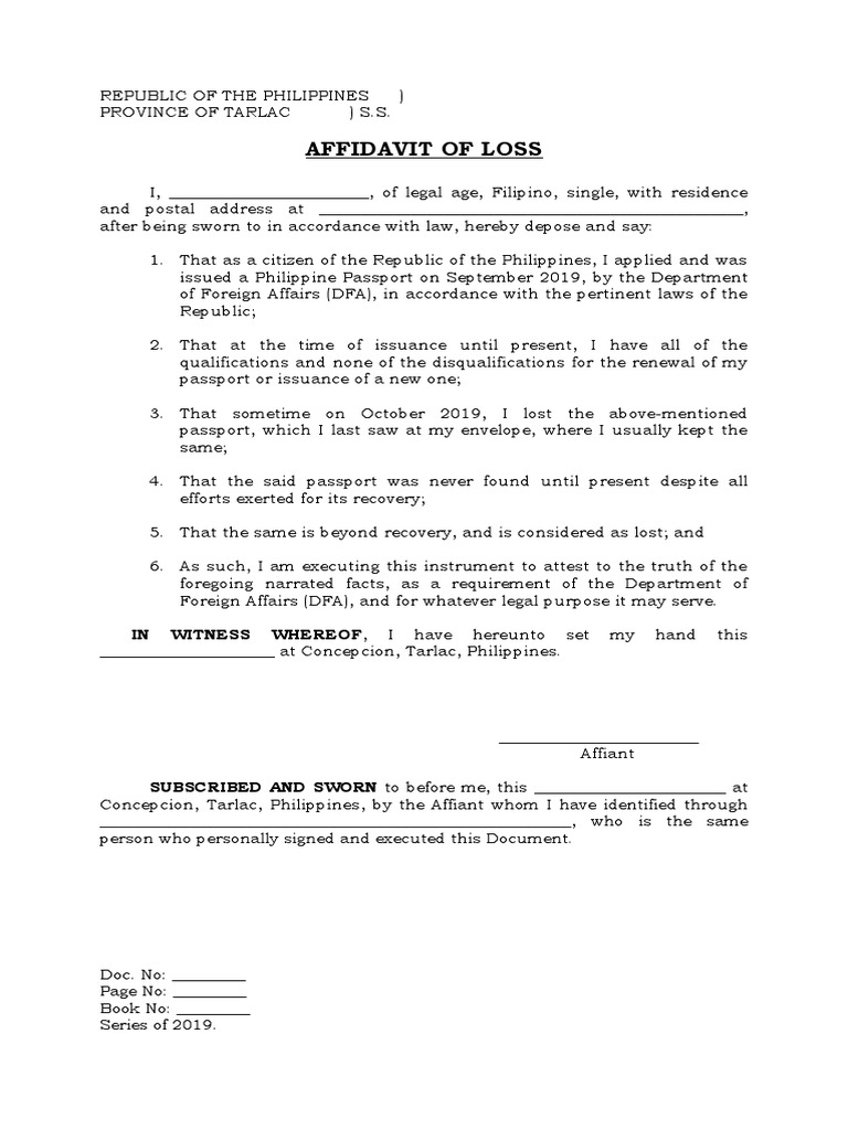 Format Sample For Lost Passport | PDF | Law