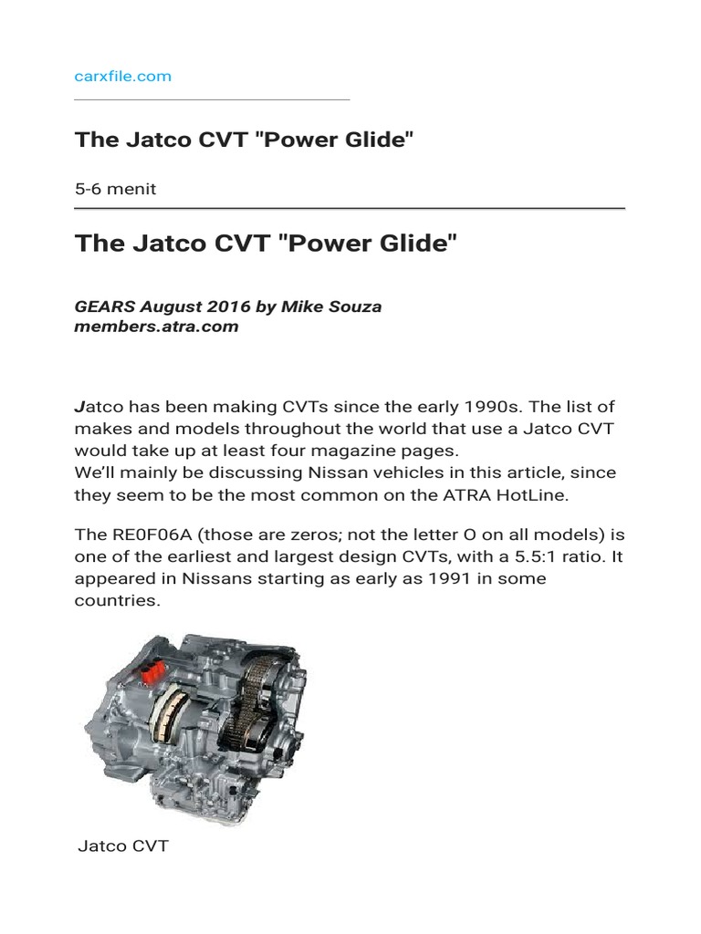 Jatco CVT "Power Glide" Overview | PDF | Transmission (Mechanics ...